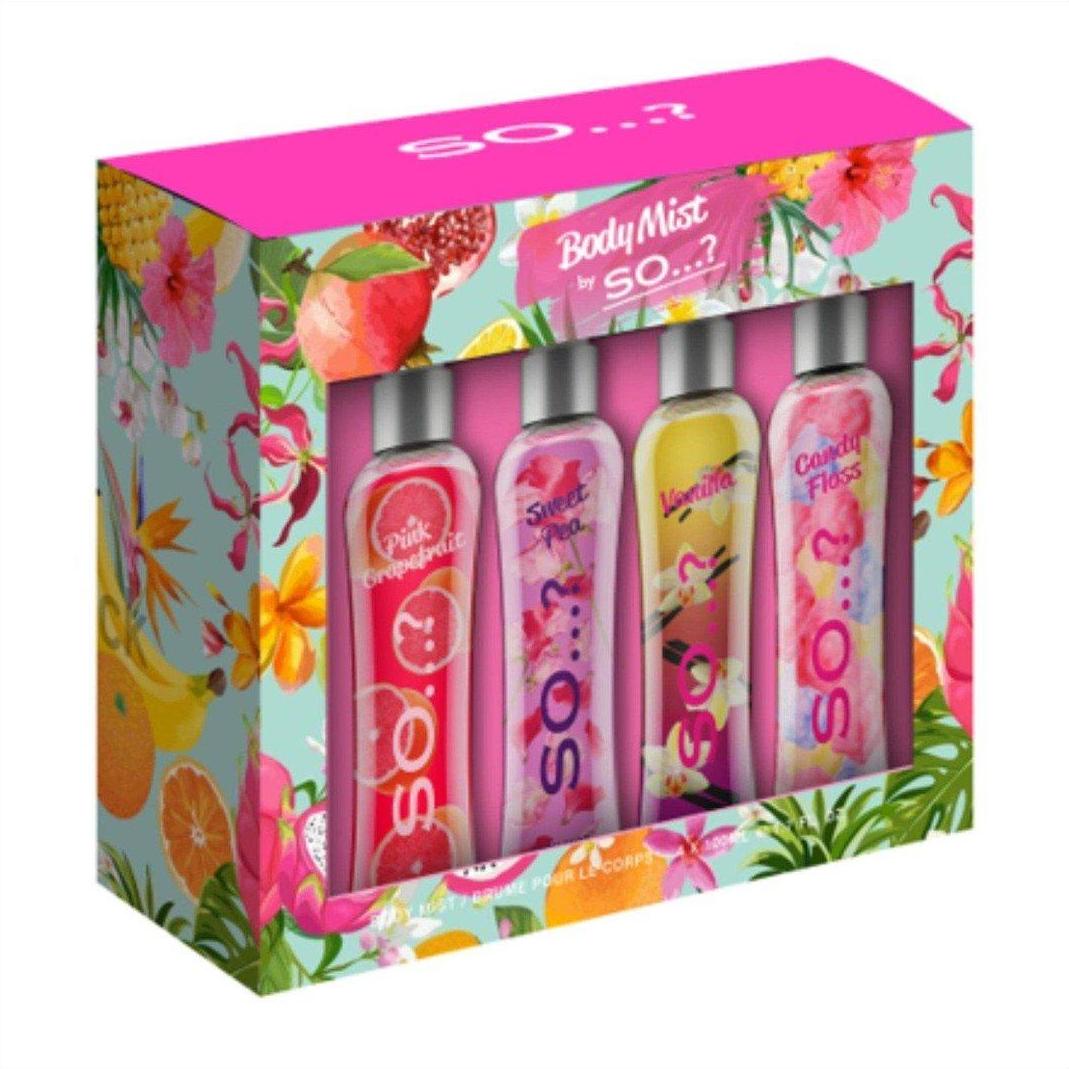So...? Body Mist Gift Set 4x100ml - Cosmetics Fragrance Direct ...