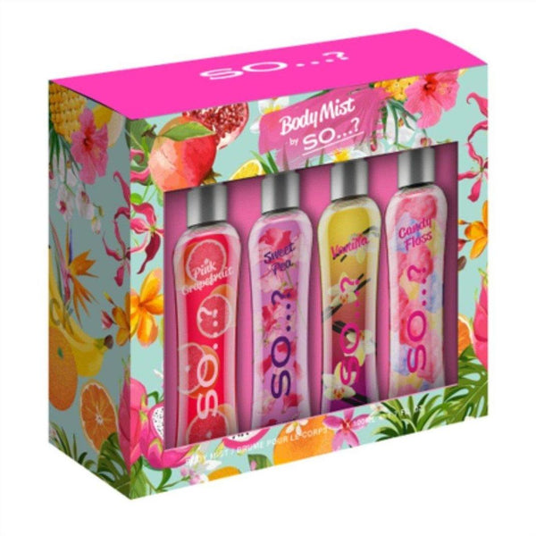 So...? Body Mist Gift Set 4x100ml - Cosmetics Fragrance Direct ...